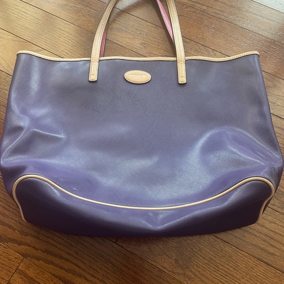 Coach | Bags | Coach Violet Leather Tote With Tan Accents | Poshmark